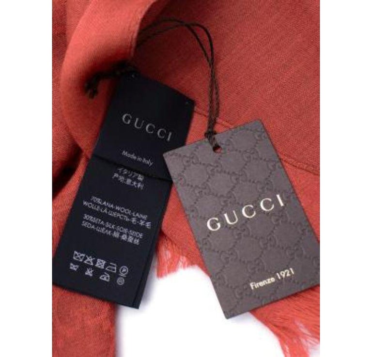Gucci Burnt Orange Wool and Silk Monogram Scarf For Sale at 1stDibs