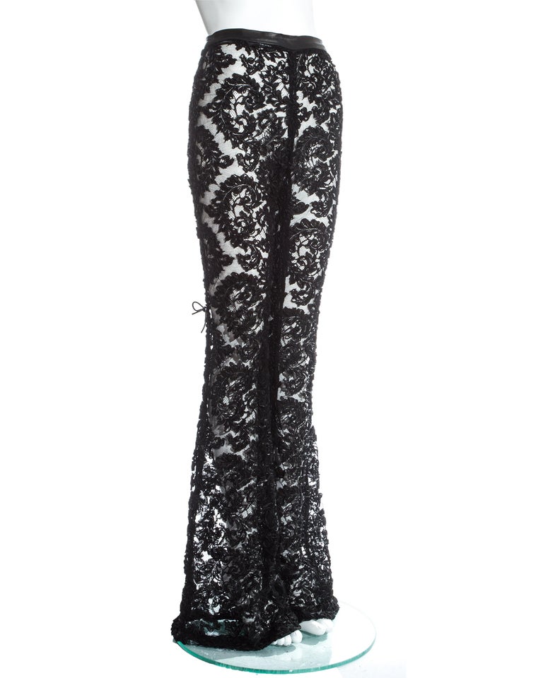 Gucci By Tom Ford Black Embroidered Lace And Mesh Flared Evening Pants