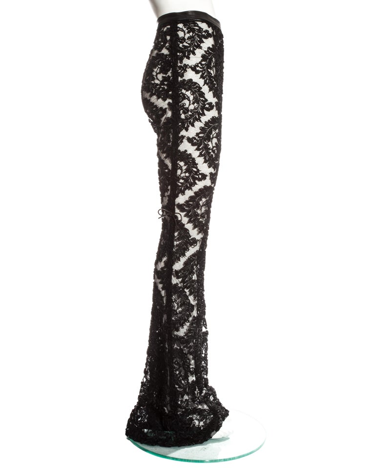 Gucci By Tom Ford Black Embroidered Lace And Mesh Flared Evening Pants