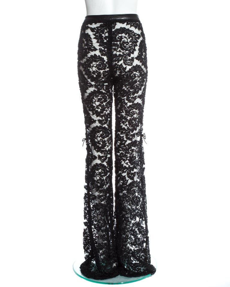 Gucci By Tom Ford Black Embroidered Lace And Mesh Flared Evening Pants