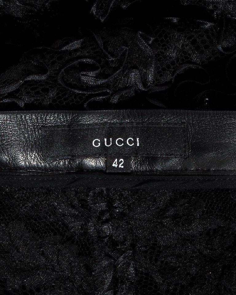Gucci by Tom Ford black embroidered lace and mesh flared evening pants ...