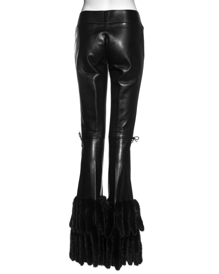 Gucci By Tom Ford Black Leather And Mink Fur Flared Pants Fw 1999 At