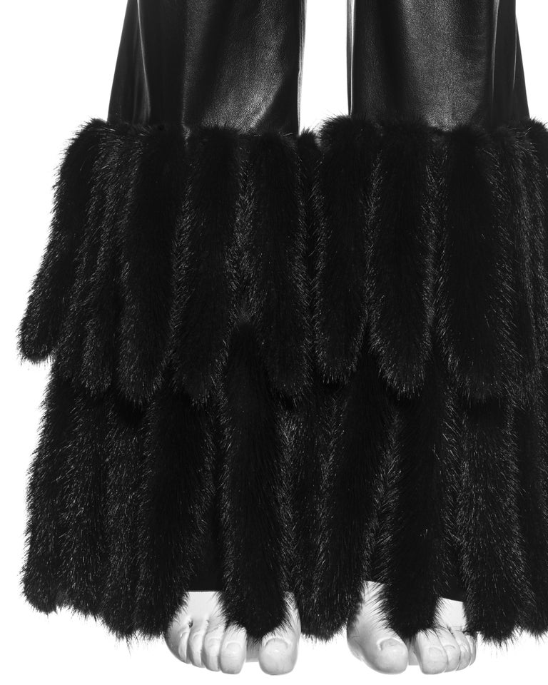 Gucci By Tom Ford Black Leather And Mink Fur Flared Pants Fw 1999 At