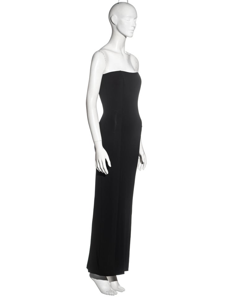Gucci by Tom Ford black rayon and leather strapless evening dress, ss ...