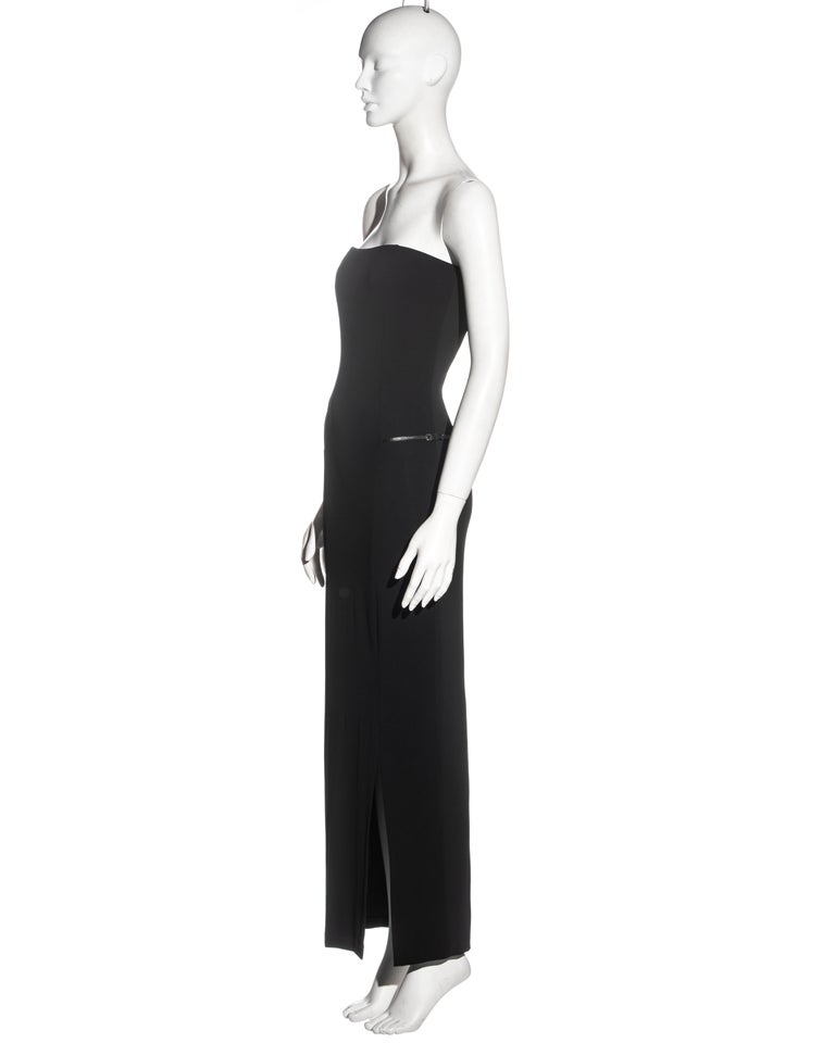 Gucci by Tom Ford black rayon and leather strapless evening dress, ss ...