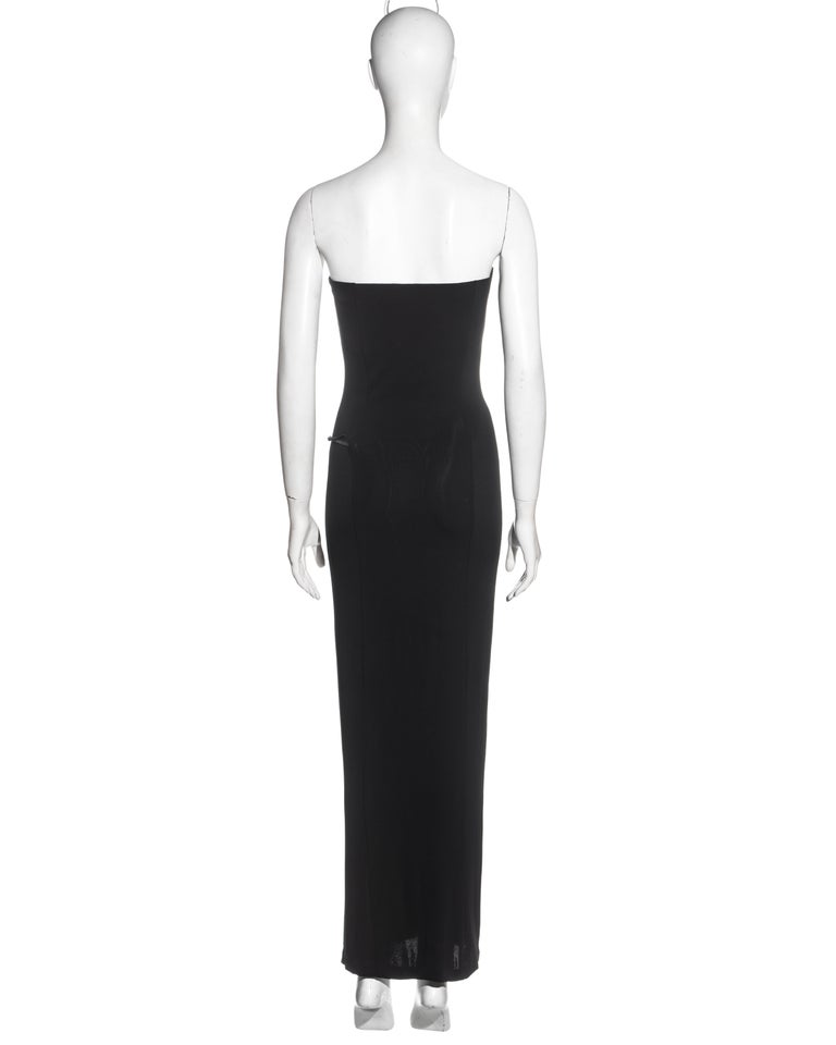 Gucci by Tom Ford black rayon and leather strapless evening dress, ss ...