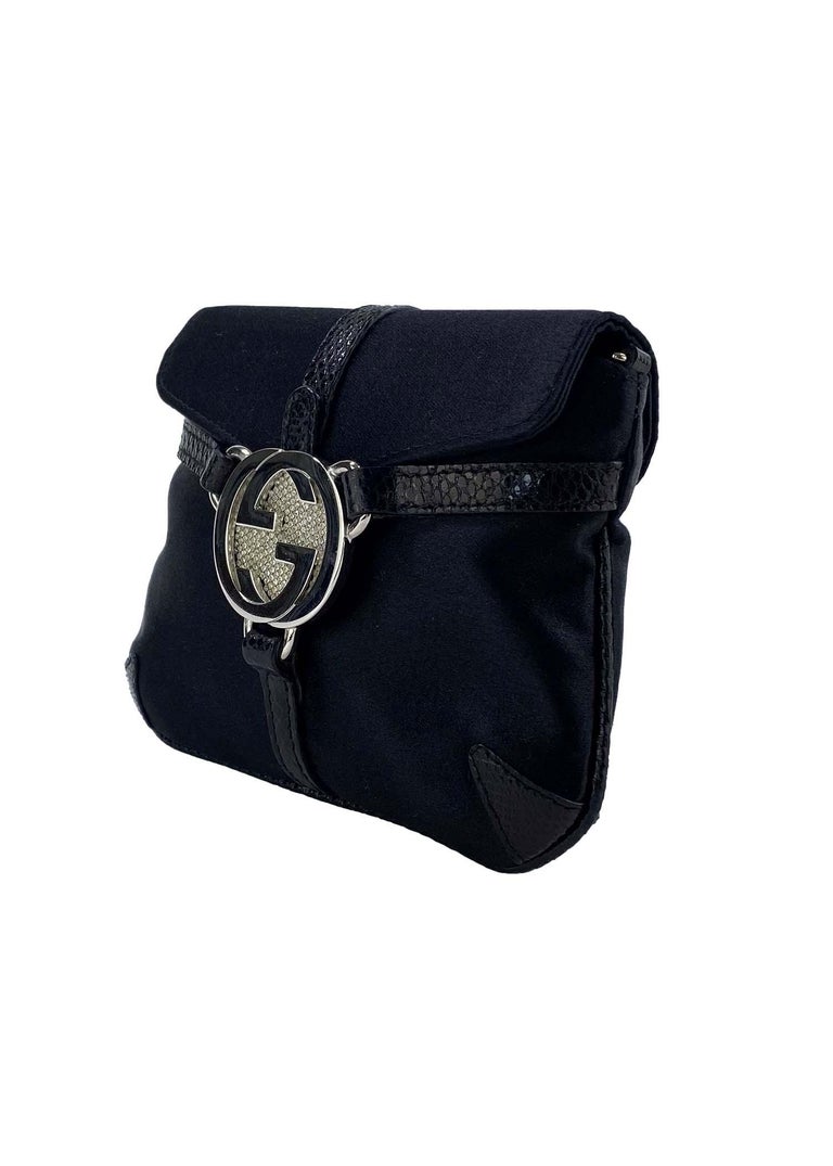 Gucci by Tom Ford Black Silk Rhinestone 'GG' Logo Reins Thong Mini ...