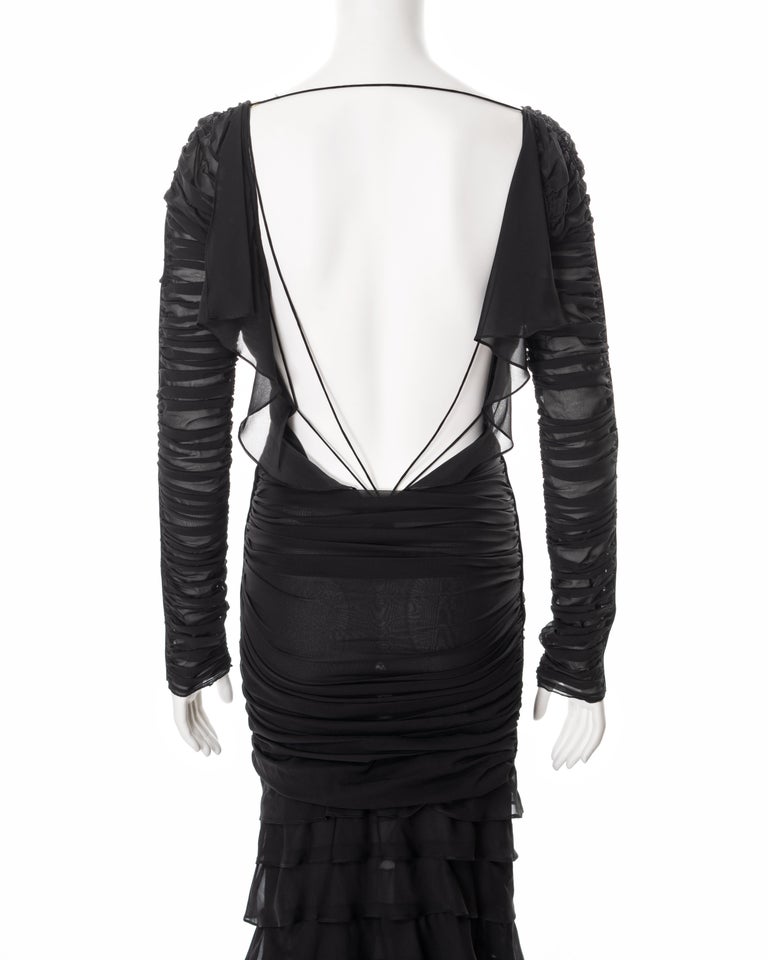 Gucci by Tom Ford black silk ruched evening dress with tired skirt, ss ...