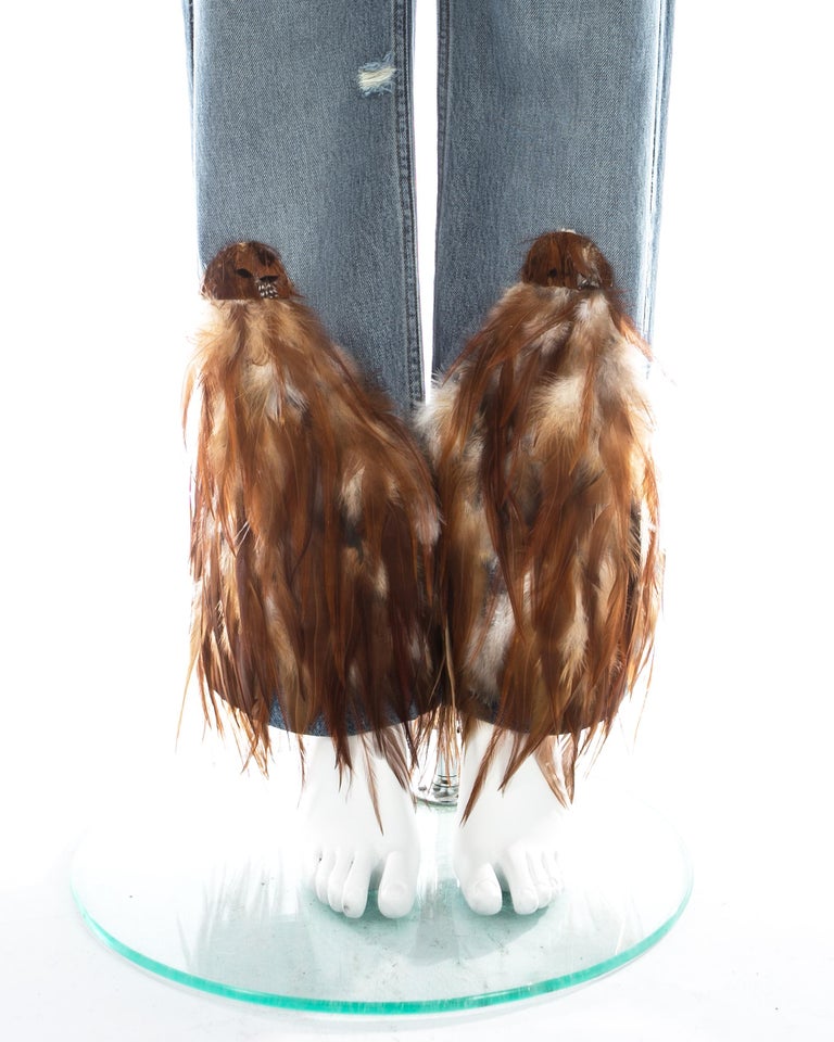 Gucci by Tom Ford blue denim beaded jeans with feathers, ss 1999 at ...