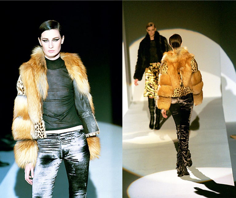 Gucci By Tom Ford Fox Fur and Leopard Printed Convertible Coat 1999 For Sale at 1stDibs