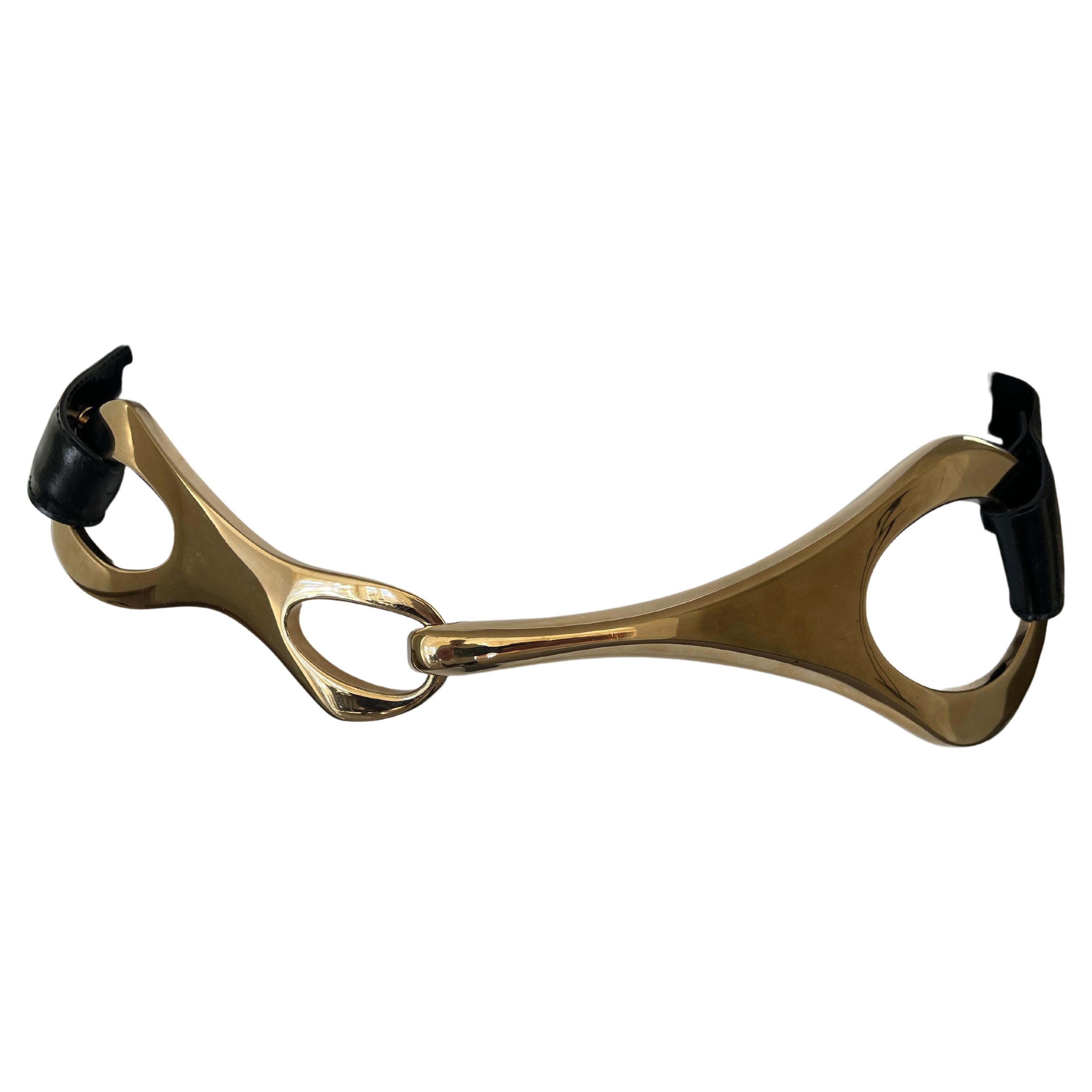 Gucci by Tom Ford Giant Gold Buckle Black Leather Belt 75/30 For Sale ...