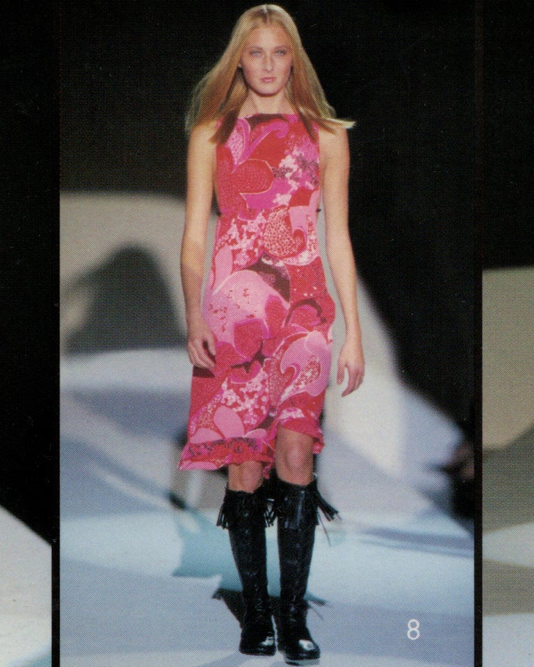 Gucci by Tom Ford pink silk dress and leather boots runway ensemble, ss ...