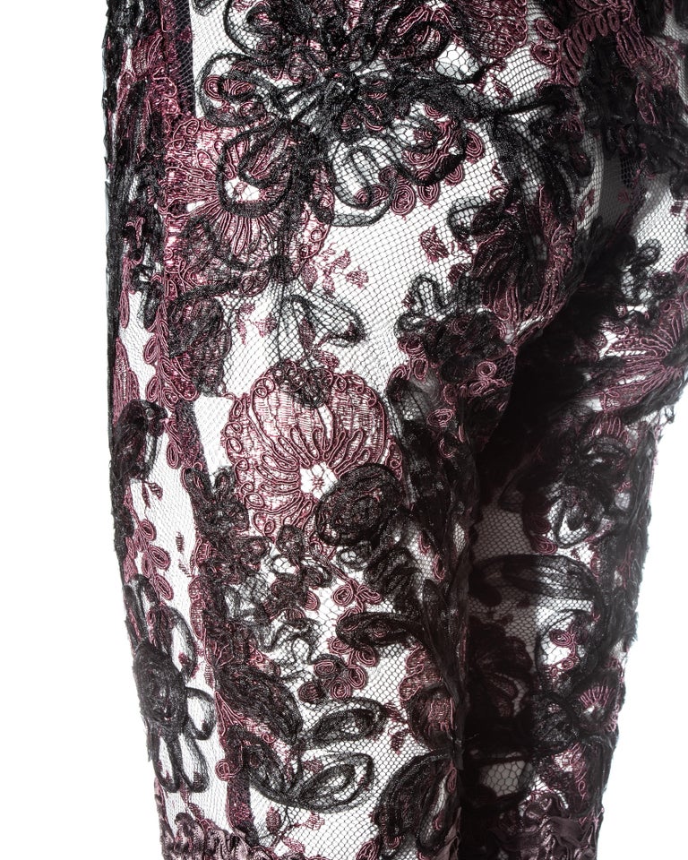 Gucci By Tom Ford Purple Embroidered Lace Flared Evening Pants Fw 1999