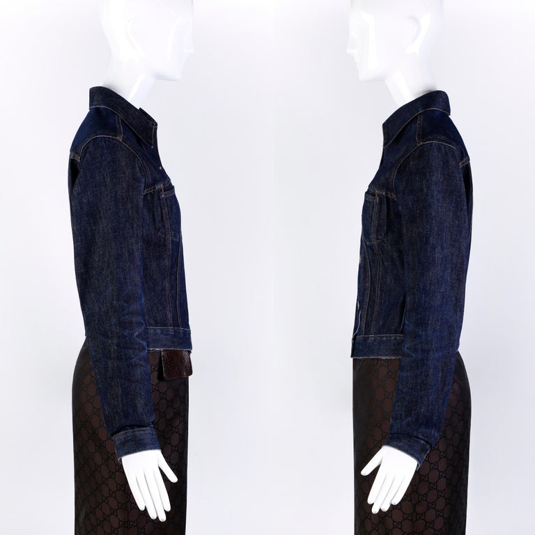 Gucci by Tom Ford S/S 1998 "GG" Print Leather Accented Skirt and Denim ...