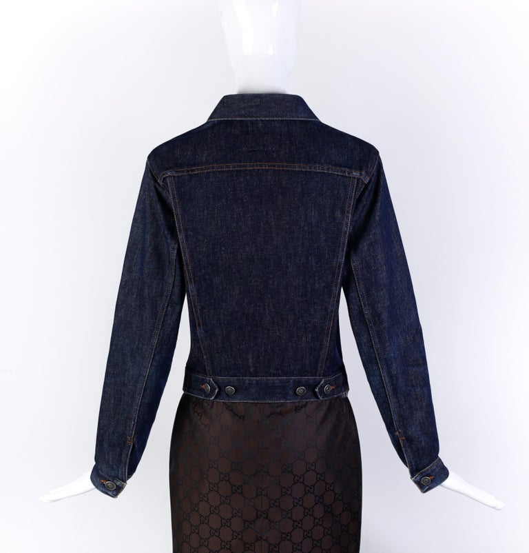 Gucci by Tom Ford S/S 1998 "GG" Print Leather Accented Skirt and Denim ...