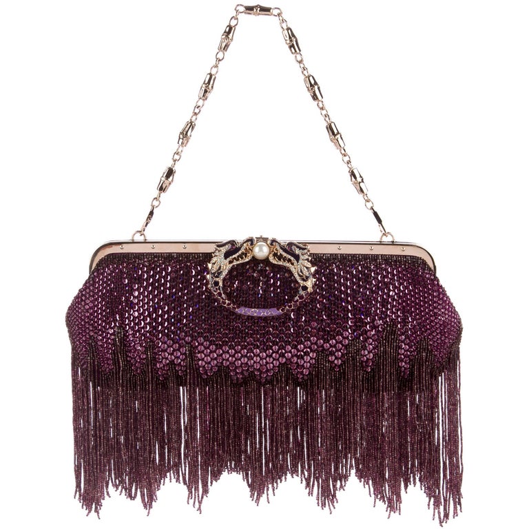 Gucci by Tom Ford Limited Edition Purple Sequin Fringe Dragon Clutch ...