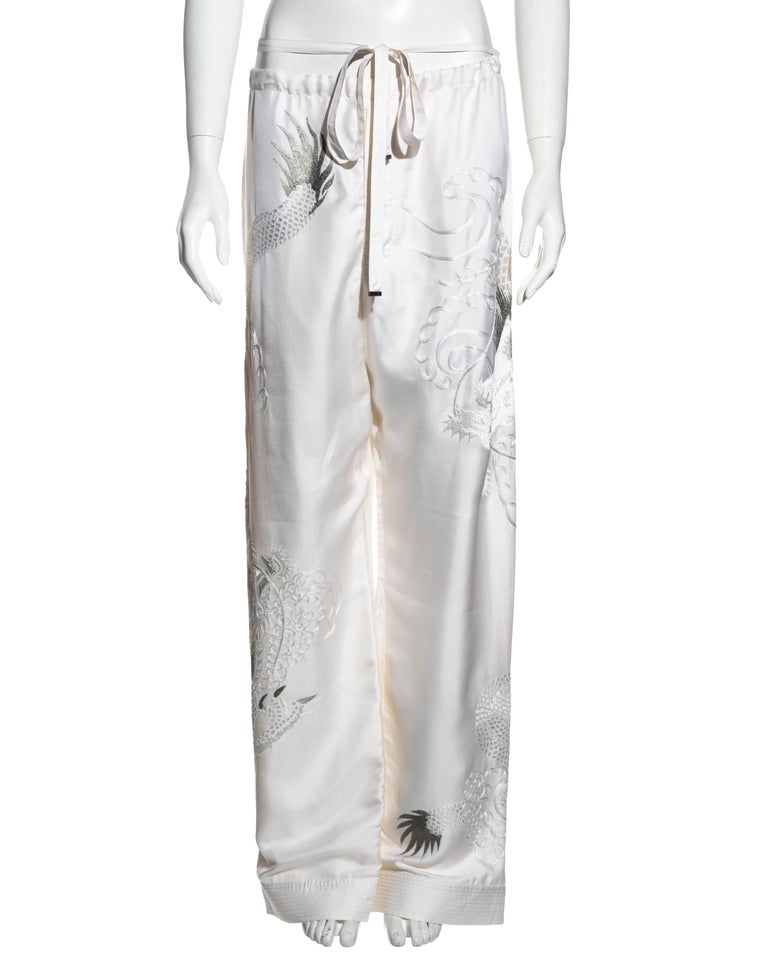 Gucci by Tom Ford white silk drawstring pants with embroidery, ss 2001 ...