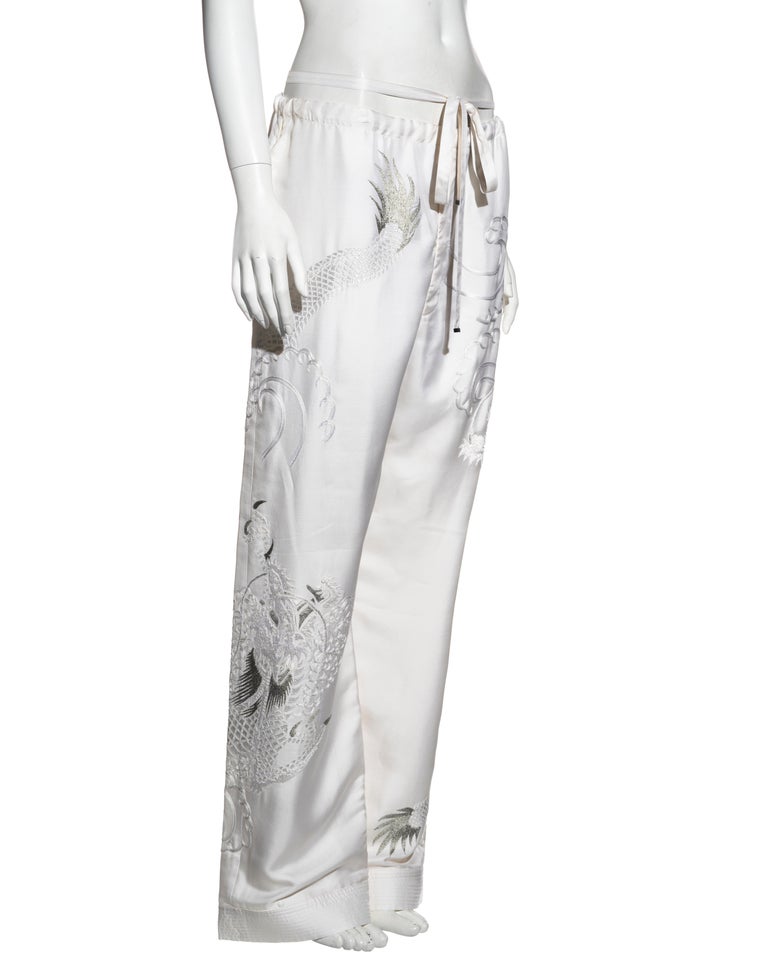 Gucci by Tom Ford white silk drawstring pants with embroidery, ss 2001 ...