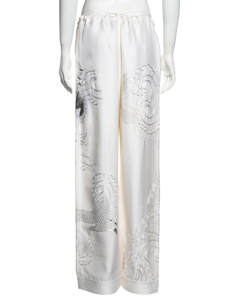 Gucci by Tom Ford white silk drawstring pants with embroidery, ss 2001 ...