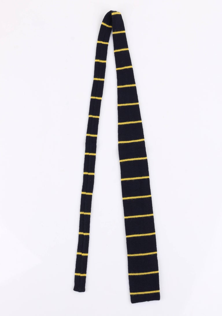 GUCCI c.1980's Navy Blue and Yellow Striped Wool Knit Necktie Tie NOS ...