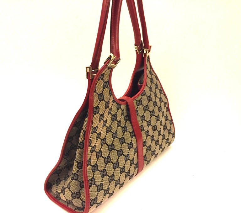 Gucci canvas monogram red piping handbag at 1stDibs | gucci red ...