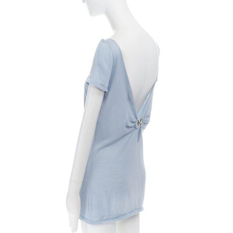 GUCCI cashmere blend blue boat horse bit buckle open back knit top S S ...
