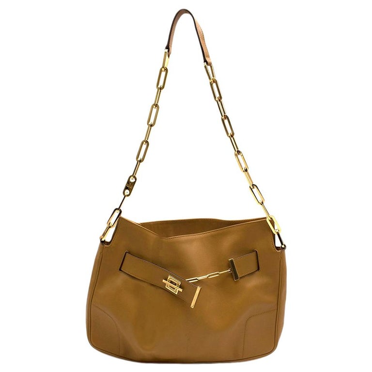 Gucci Chain Link Tan Leather Shoulder Bag For Sale at 1stDibs