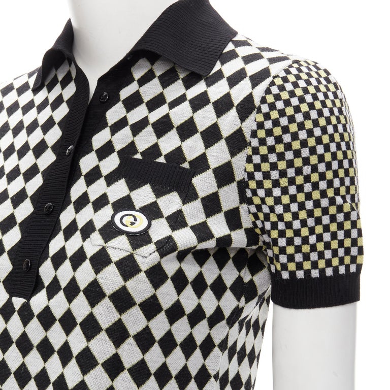 GUCCI checkered knit vintage GG logo patch pocket polo shirt S at 1stDibs