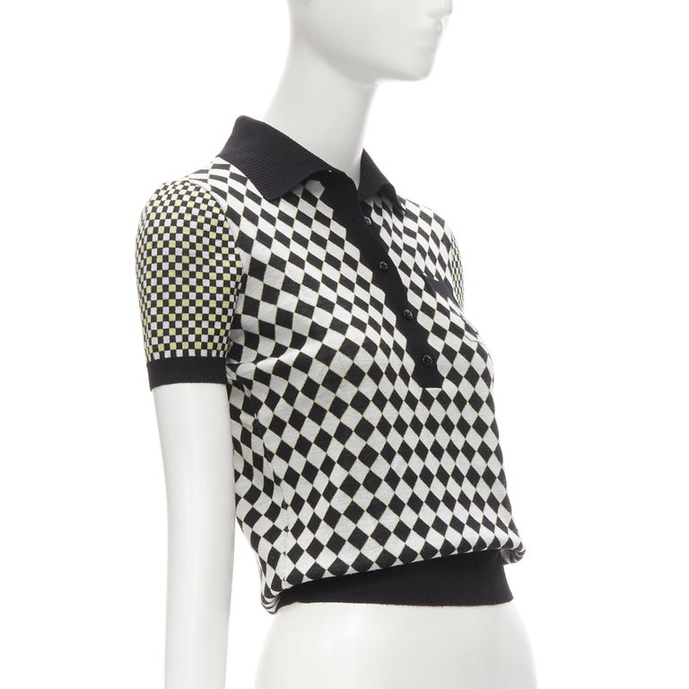 GUCCI checkered knit vintage GG logo patch pocket polo shirt S at 1stDibs