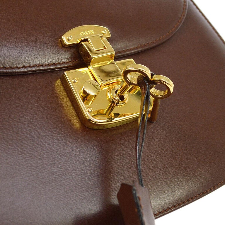 Gucci Chocolate Leather Gold Kelly Style Top Handle Satchel Flap Bag in ...