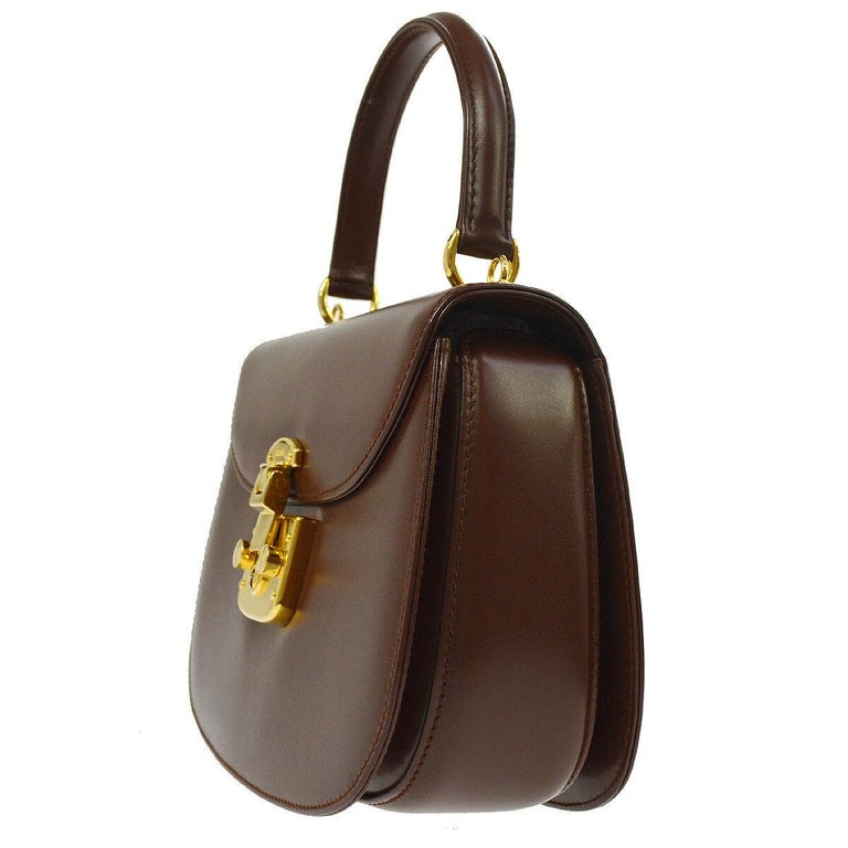 Gucci Chocolate Leather Gold Kelly Style Top Handle Satchel Flap Bag in ...