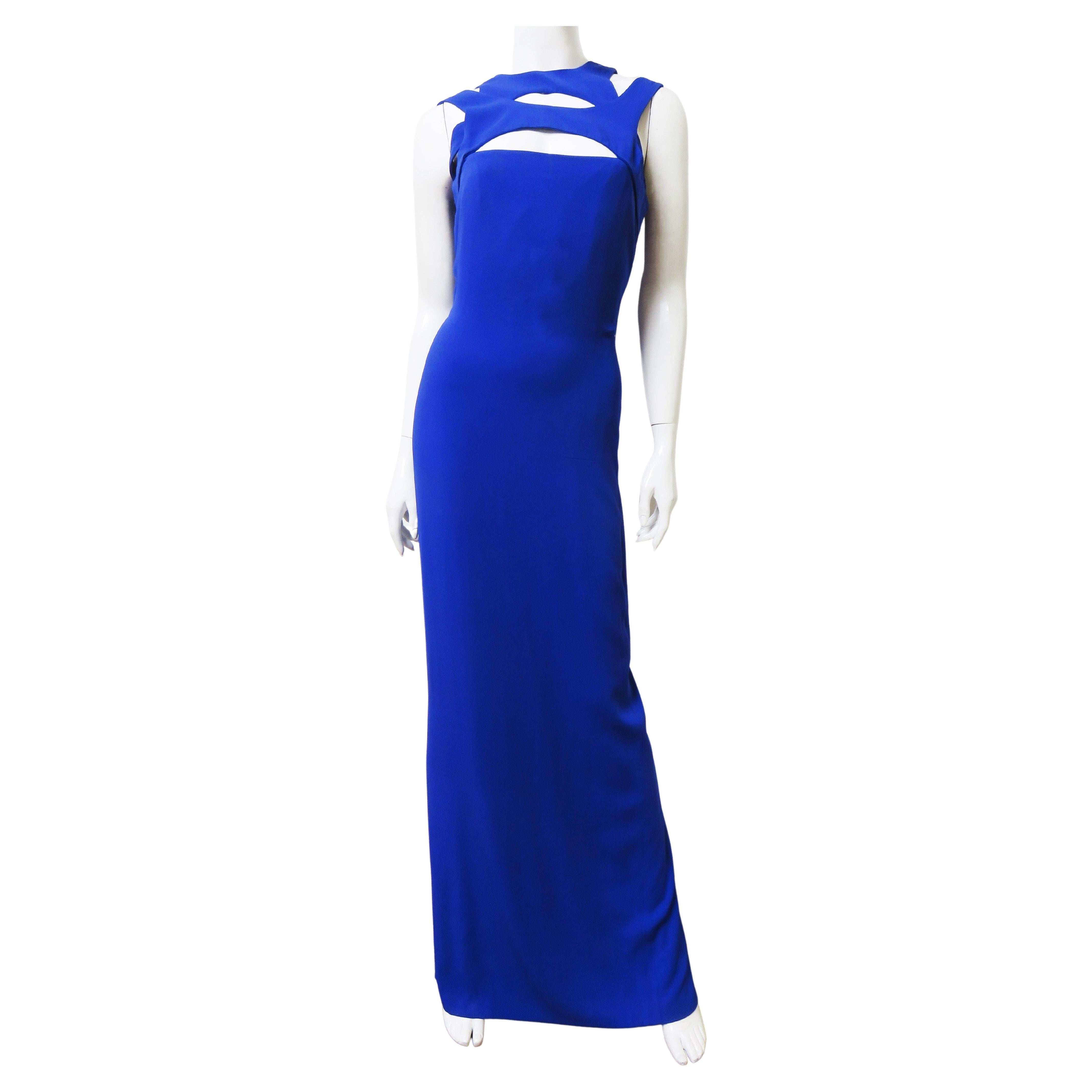 Gucci Cobalt Blue Silk Gown with Cut outs For Sale at 1stDibs