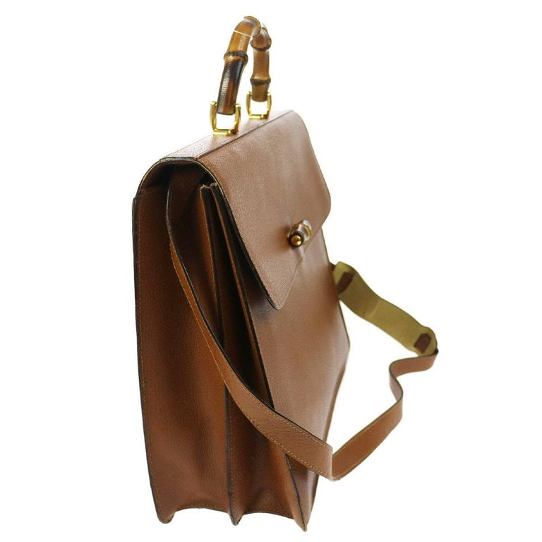 Gucci Cognac Leather Bamboo Business Men's Briefcase Top Handle ...