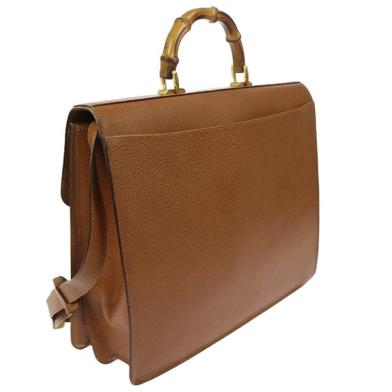 Gucci Cognac Leather Bamboo Business Men's Briefcase Top Handle ...