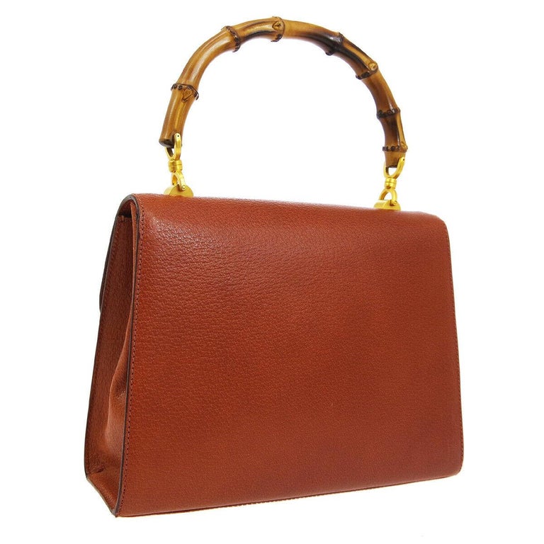 Gucci Cognac Leather Bamboo Kelly Top Handle Evening Shoulder Bag at ...