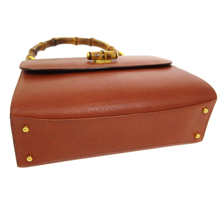Gucci Cognac Leather Bamboo Kelly Top Handle Evening Shoulder Bag at ...
