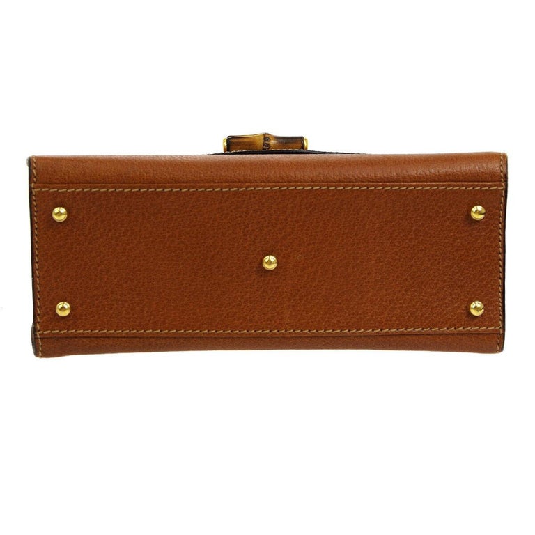 Gucci Cognac Leather Bamboo Mini Kelly Style Top Handle Satchel Evening ...