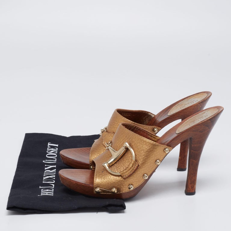 Gucci Copper Leather Icon Bit Clog Sandals Size 40 For Sale at 1stDibs