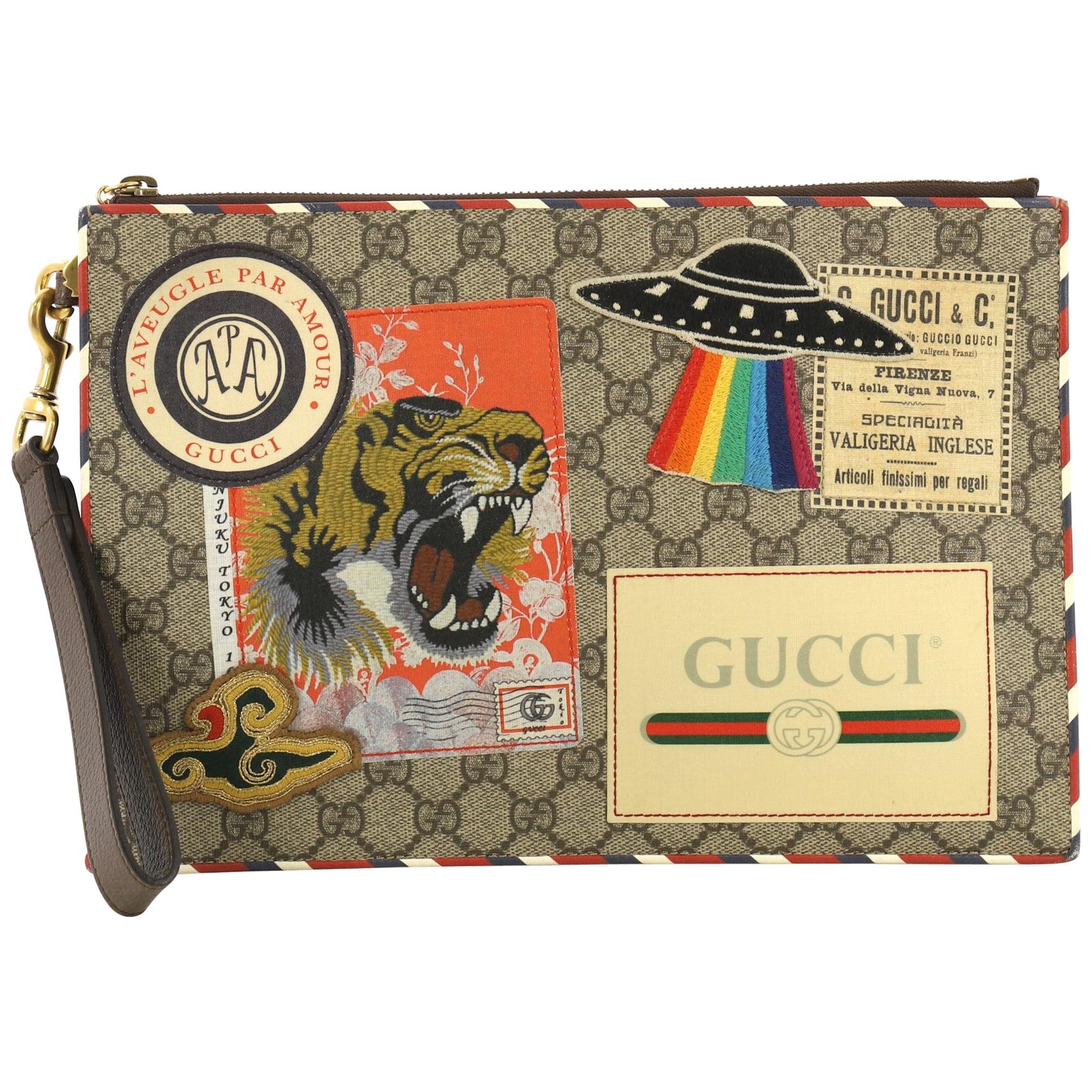 Gucci Courrier Pouch GG Coated Canvas with Applique at 1stDibs
