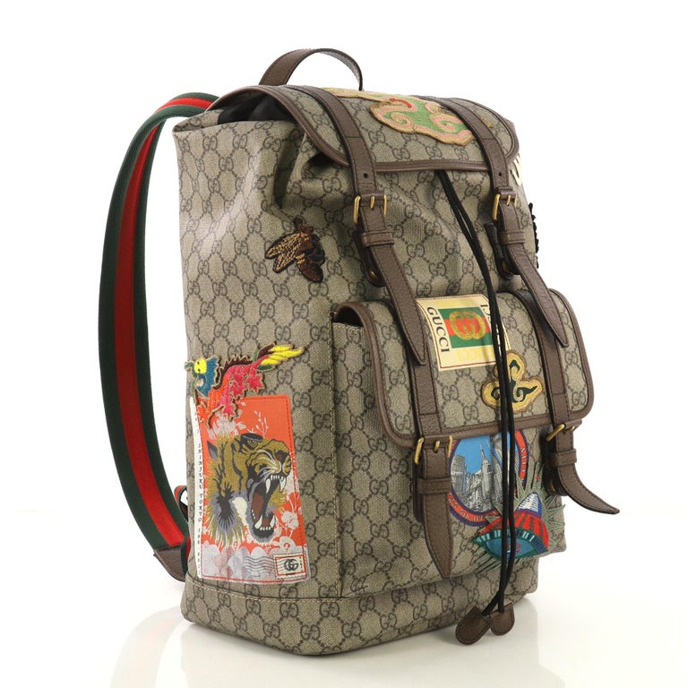 Gucci Courrier Soft Backpack GG Coated Canvas with Applique Large at ...