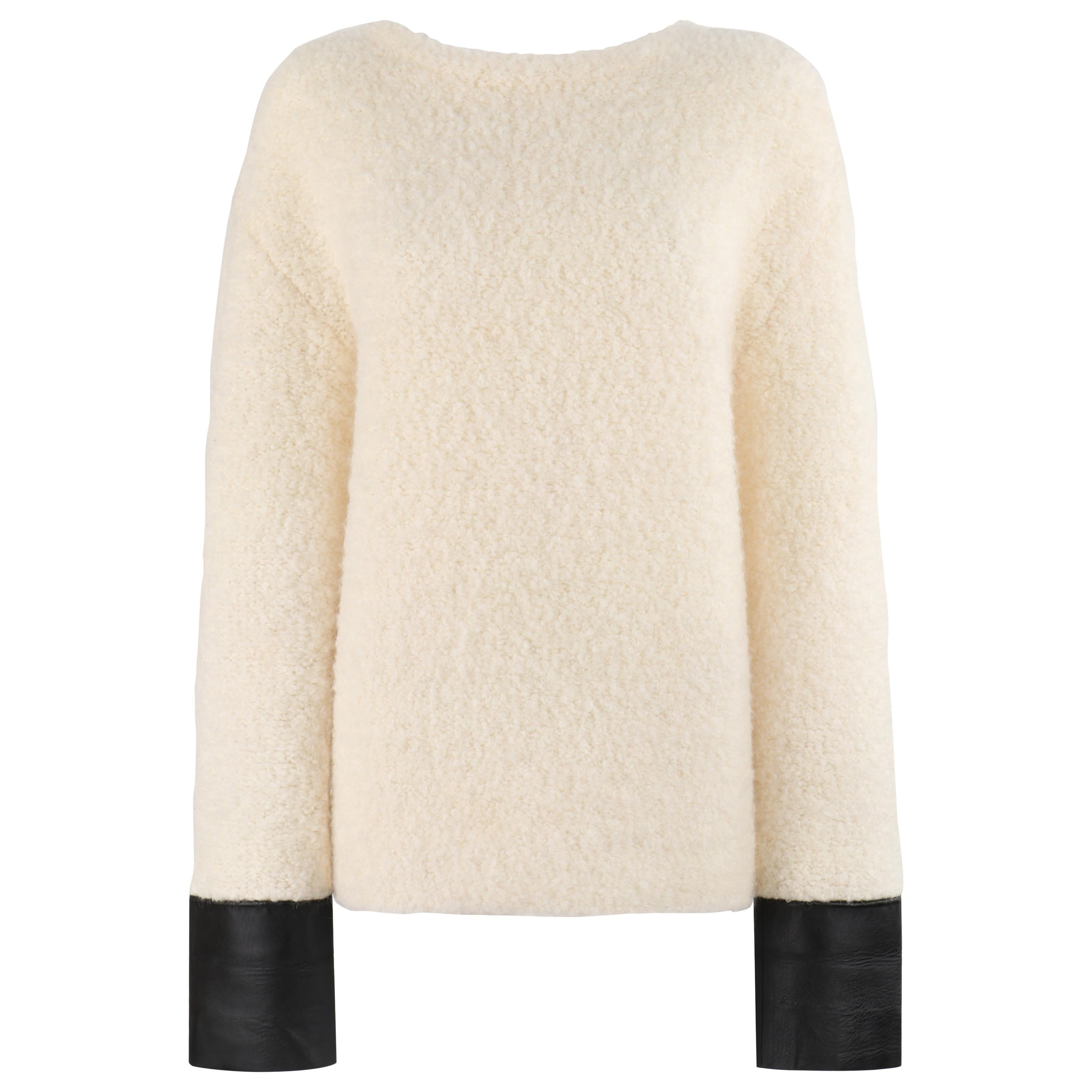 GUCCI Cream Boucle Alpaca Wool Knit Leather Cuffs Oversize Pullover ...