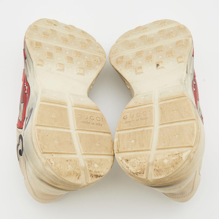 Gucci Cream/Grey Leather Rhyton Gucci Logo Lace Up Sneakers Size 38.5 ...