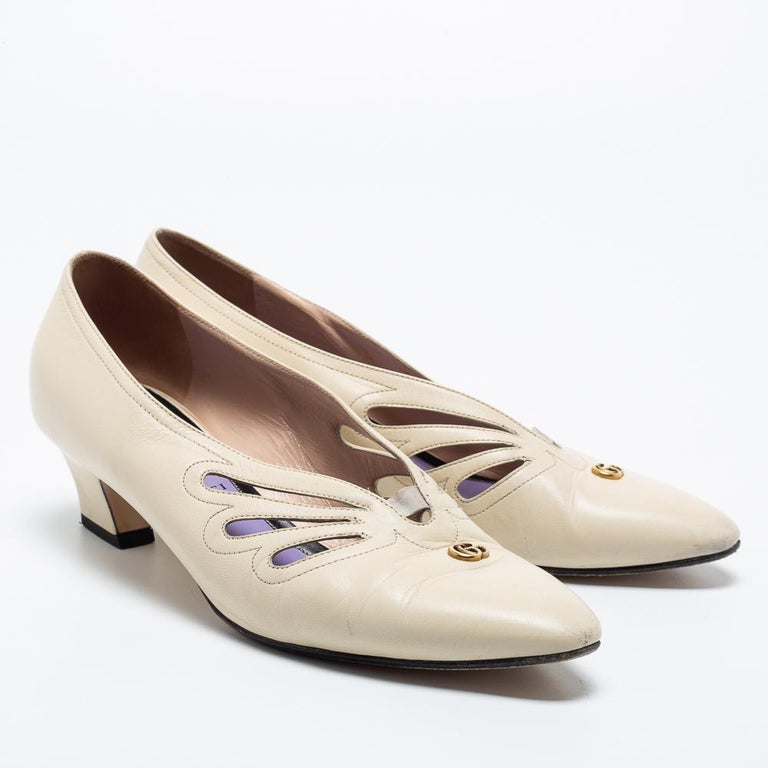 Gucci Cream Leather Cutout Detail GG Berith Pumps Size 39 For Sale at ...