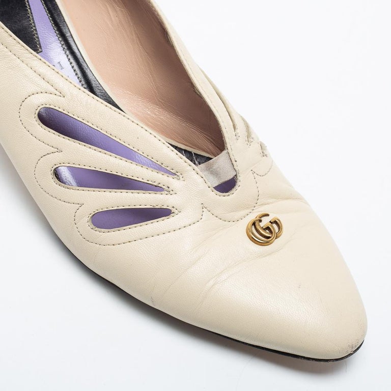 Gucci Cream Leather Cutout Detail GG Berith Pumps Size 39 For Sale at ...