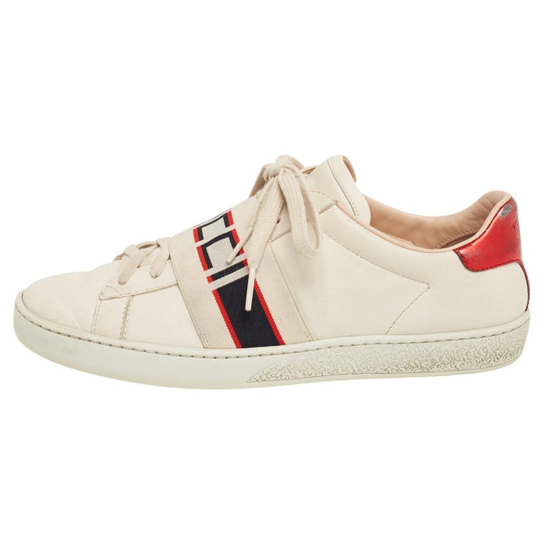 Gucci Cream/Red Leather Ace Band Low Top Sneakers Size 37 For Sale at ...