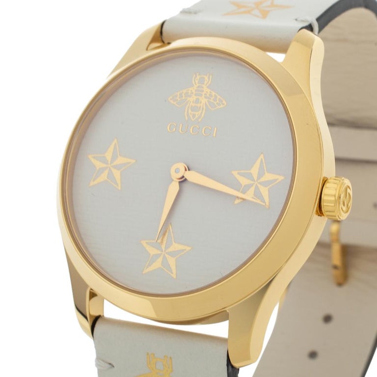 Gucci Cream Yellow Gold Tone Leather G-Timeless Women's Wristwatch 38 ...