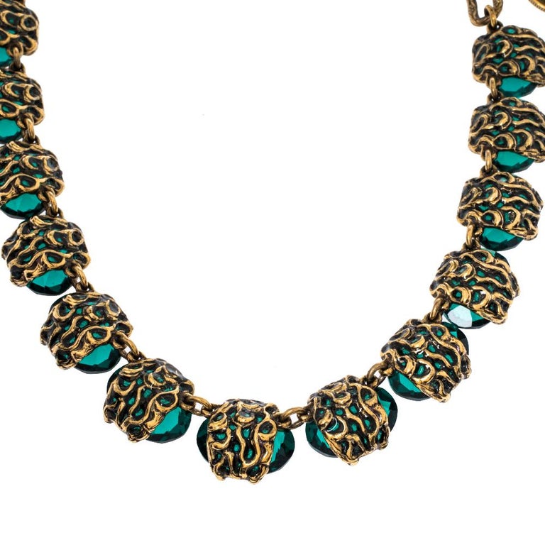 Gucci Crystal Embellished Gold Tone Necklace at 1stDibs
