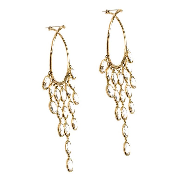 Gucci Crystal Hammered 18k Yellow Gold Dangle Hoop Earrings For Sale at ...