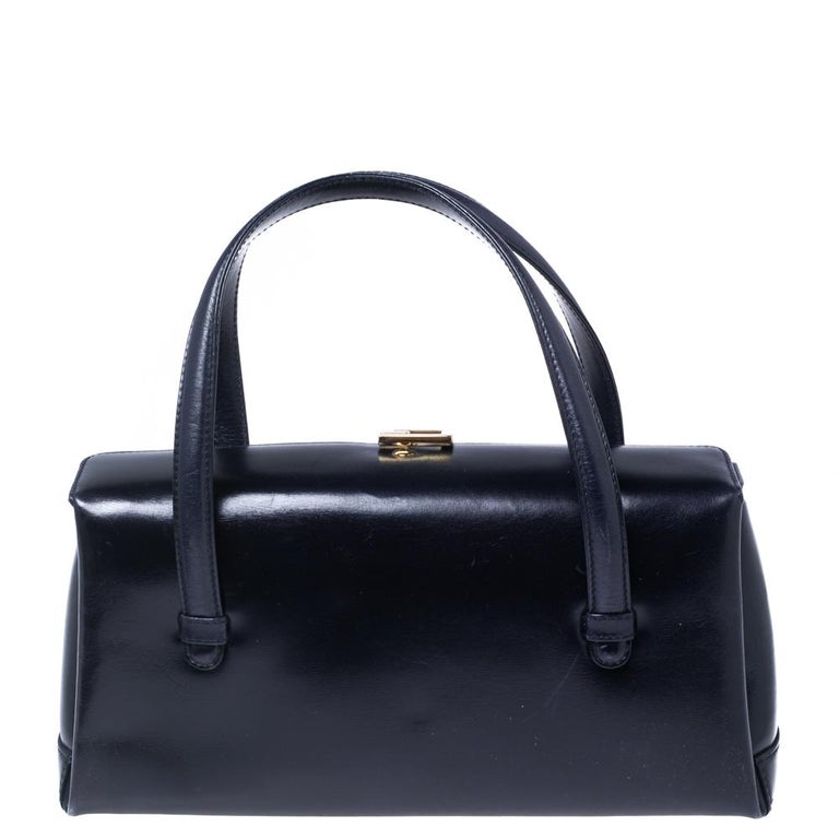 Gucci Dark Blue Leather Square G Flap Satchel at 1stDibs