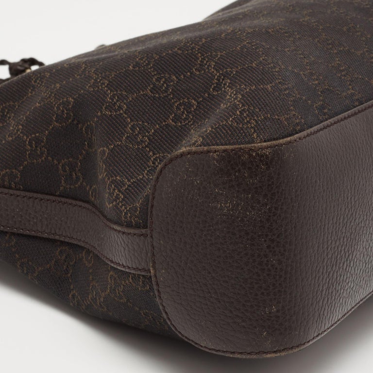 Gucci Dark Brown GG Canvas and Leather Medium Marrakech Hobo For Sale ...